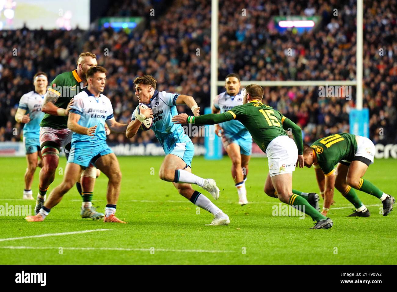 Scotland's Tom Jordan gets past South Africa's Willie Le Roux during the Autumn international ...