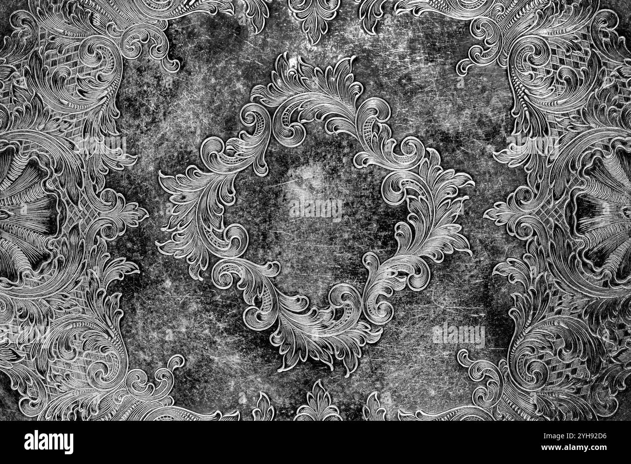 Engraving pattern background on an antique silver plate pewter tray ...