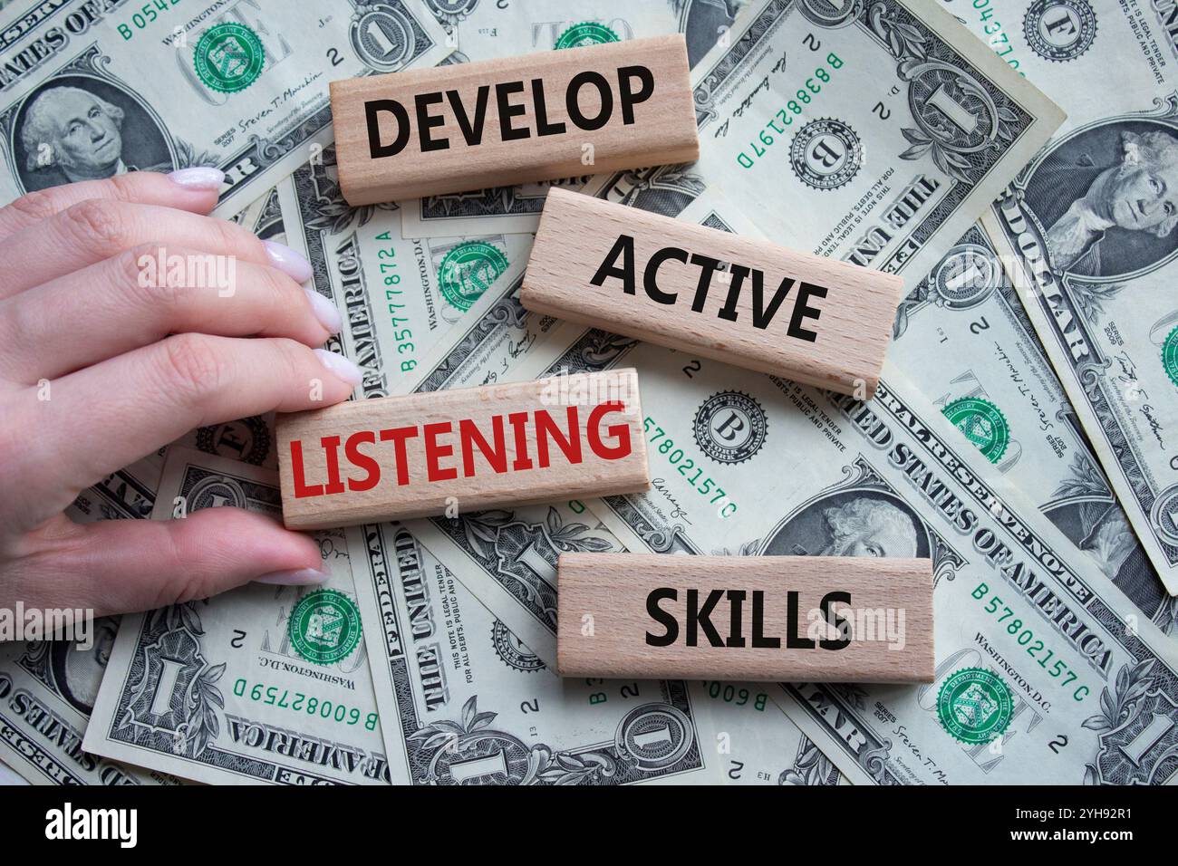 Listening skills symbol. Concept word Develop active listening skills ...
