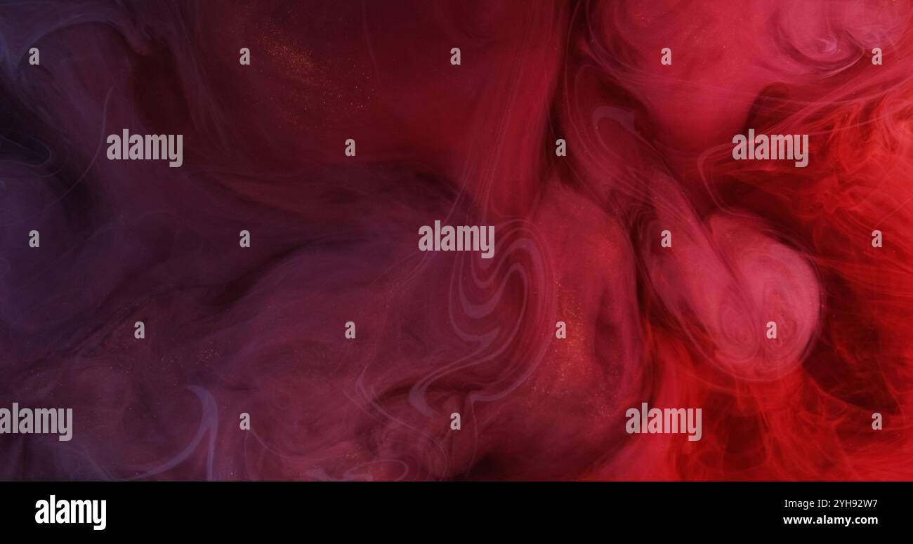 Haze floating. Ink water blend. Shimmering red purple color glitter ...