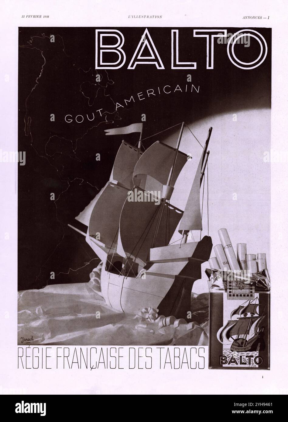 Balto cigarettes French vintage advertising poster from 1930s, sailing ...