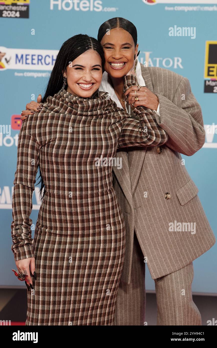 Mabel (left) and Neneh Cherry attending the MTV Europe Music Awards 2024 at the Co-Op Live Arena ...