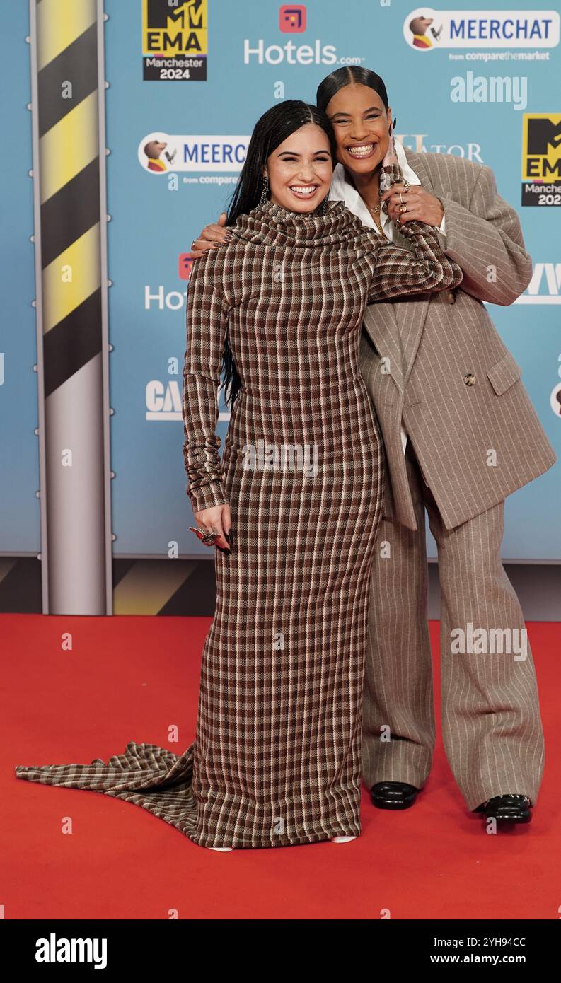 Mabel (left) and Neneh Cherry attending the MTV Europe Music Awards 2024 at the Co-Op Live Arena ...