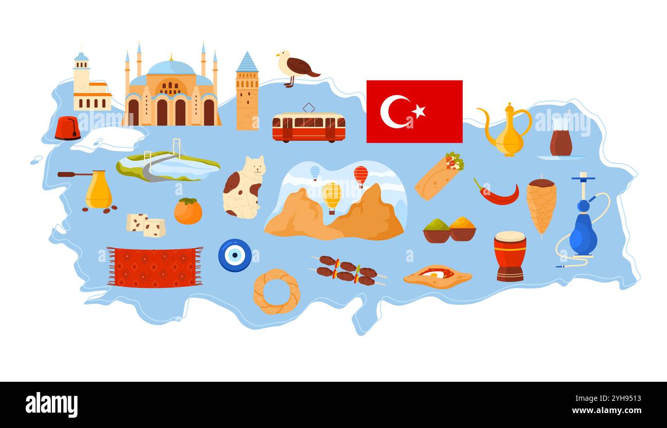 Travel to Turkey set, culture elements and landmarks, food in ...