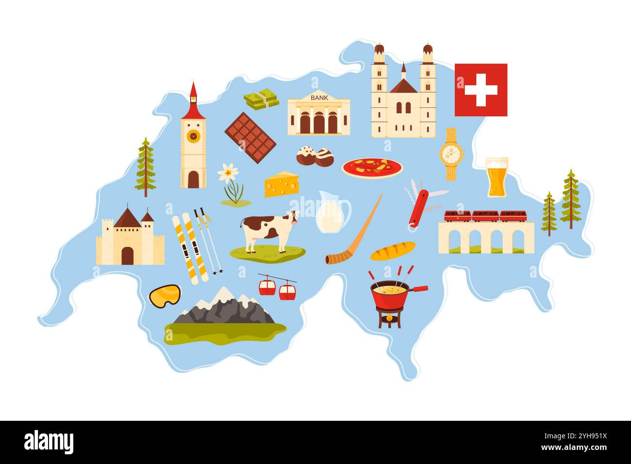 Travel to Switzerland set, stickers of historic architecture monuments ...