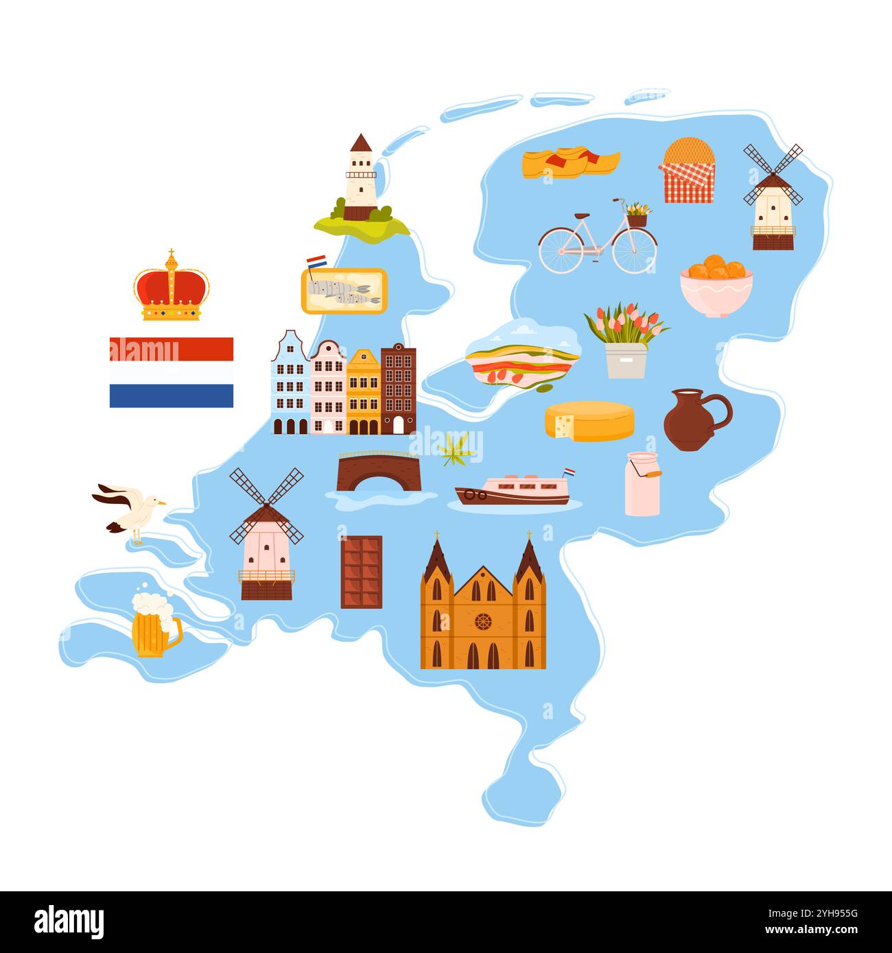 Holland culture elements, landmarks and food on Netherlands infographic ...