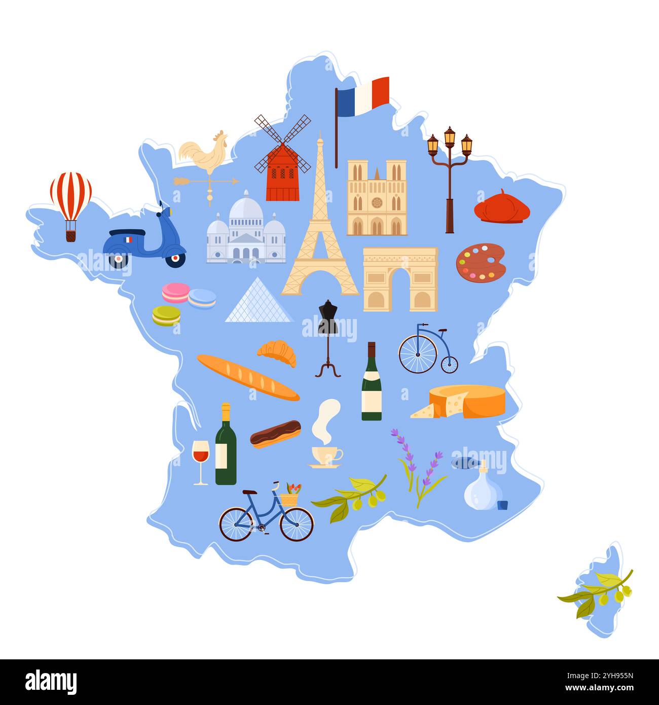 Travel to France set, stickers of historic architecture monuments and ...