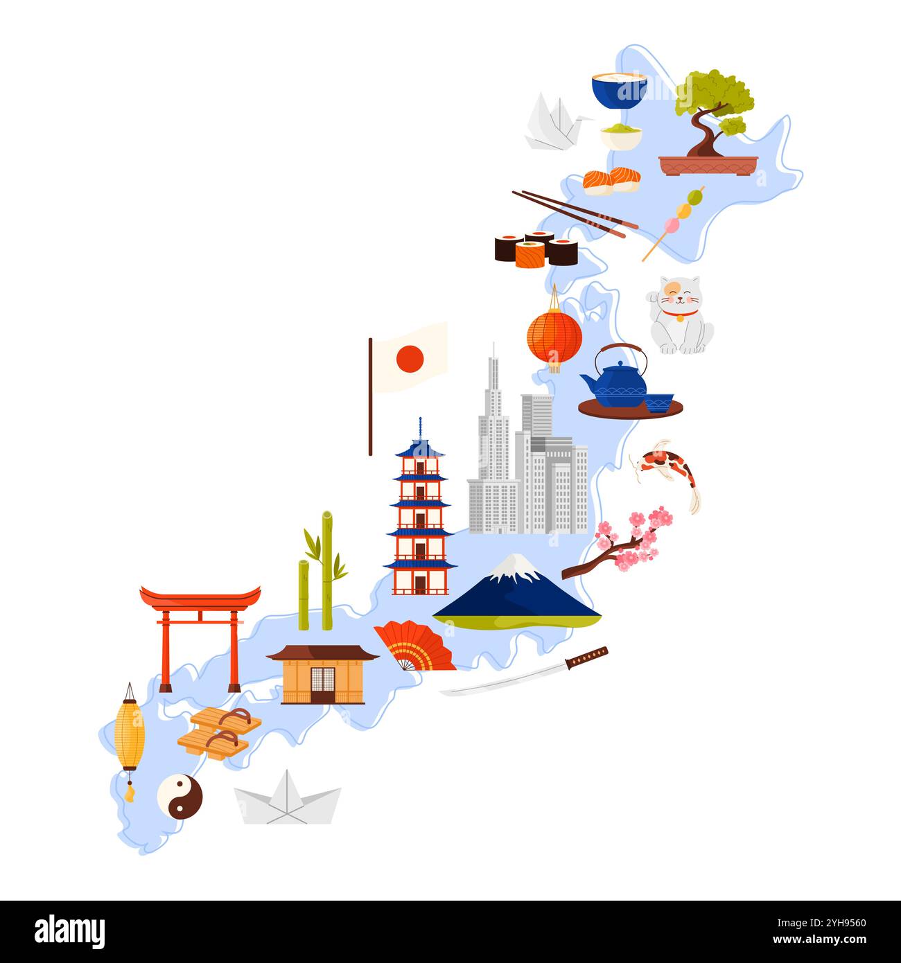 Travel to Japan set, culture elements and landmarks, food in ...