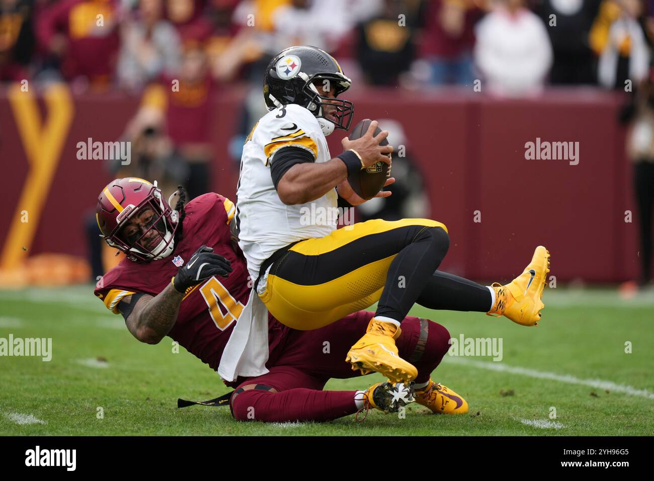 Washington Commanders linebacker Frankie Luvu sacks Pittsburgh Steelers ...