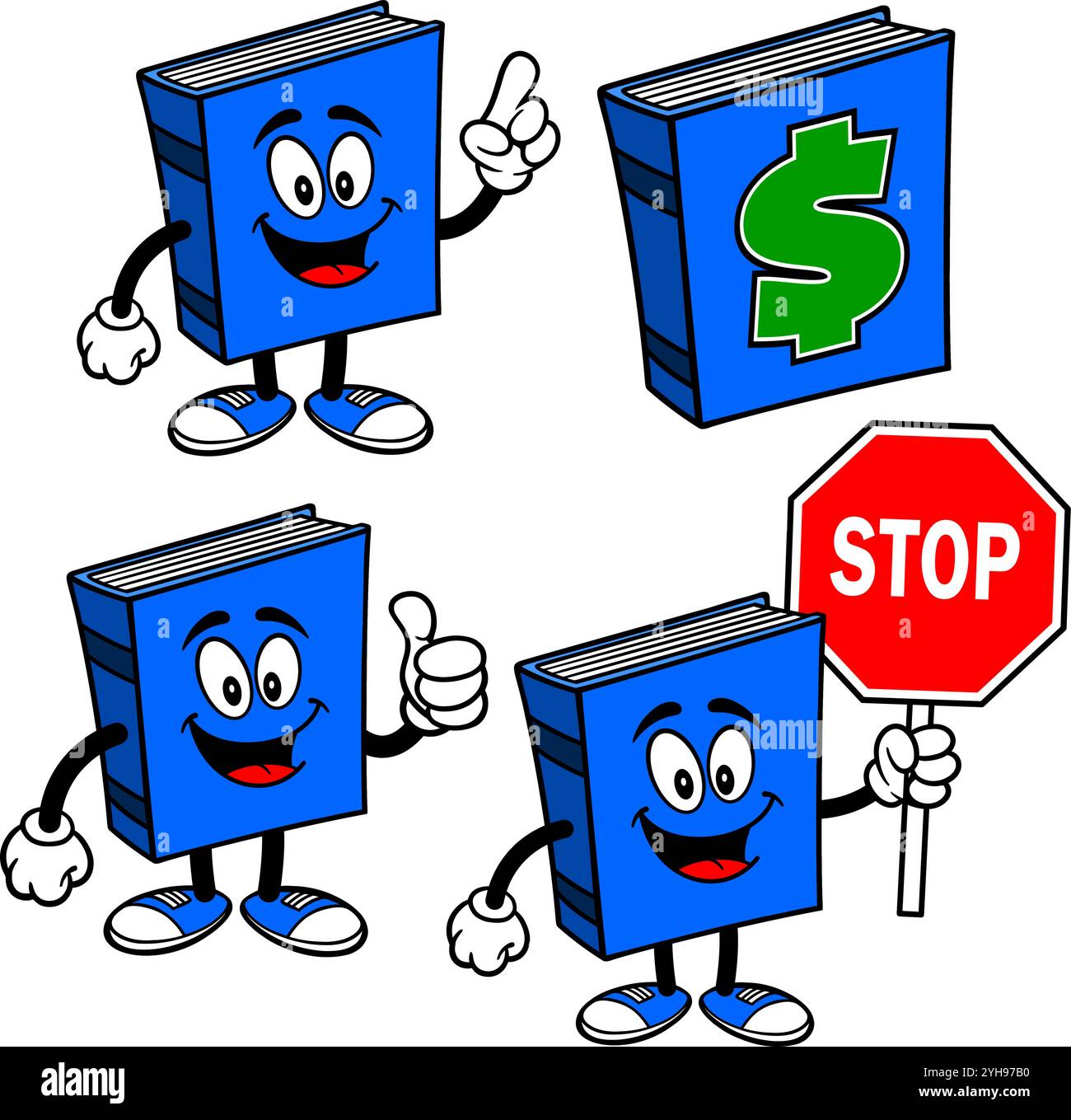 Blue Book Character Set 01, Hand Drawn Vector illustrations, Isolated ...