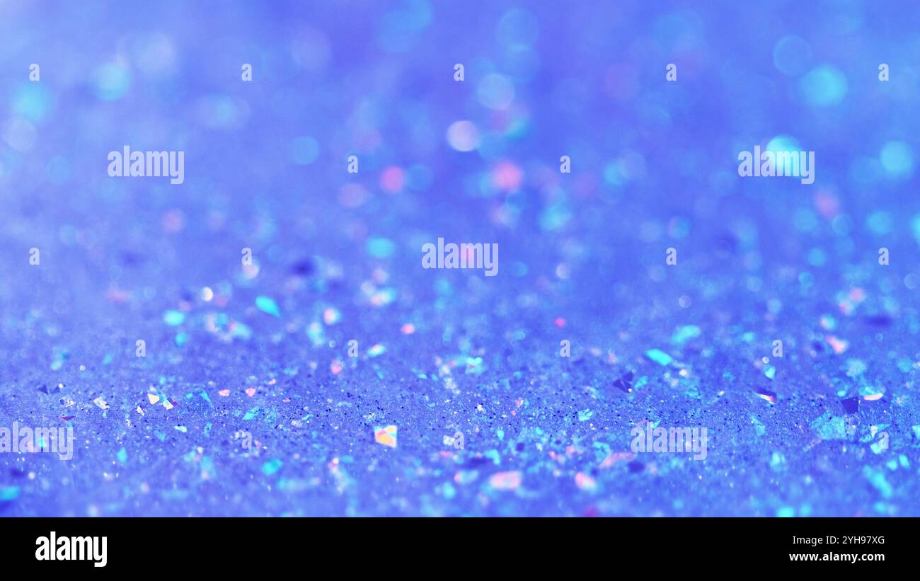 Sparkling paint flow. Wet glitter texture. Defocused blue color shiny ...