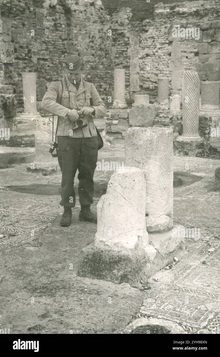 WW2 period, german soldiers afrika korps in antique city of Cirene ...
