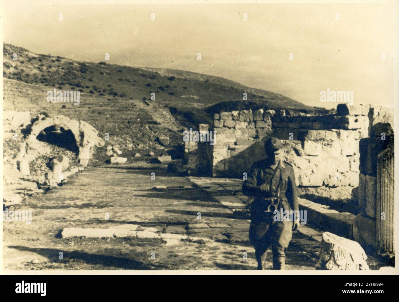 WW2 period, german soldiers afrika korps in antique city of Cirene ...