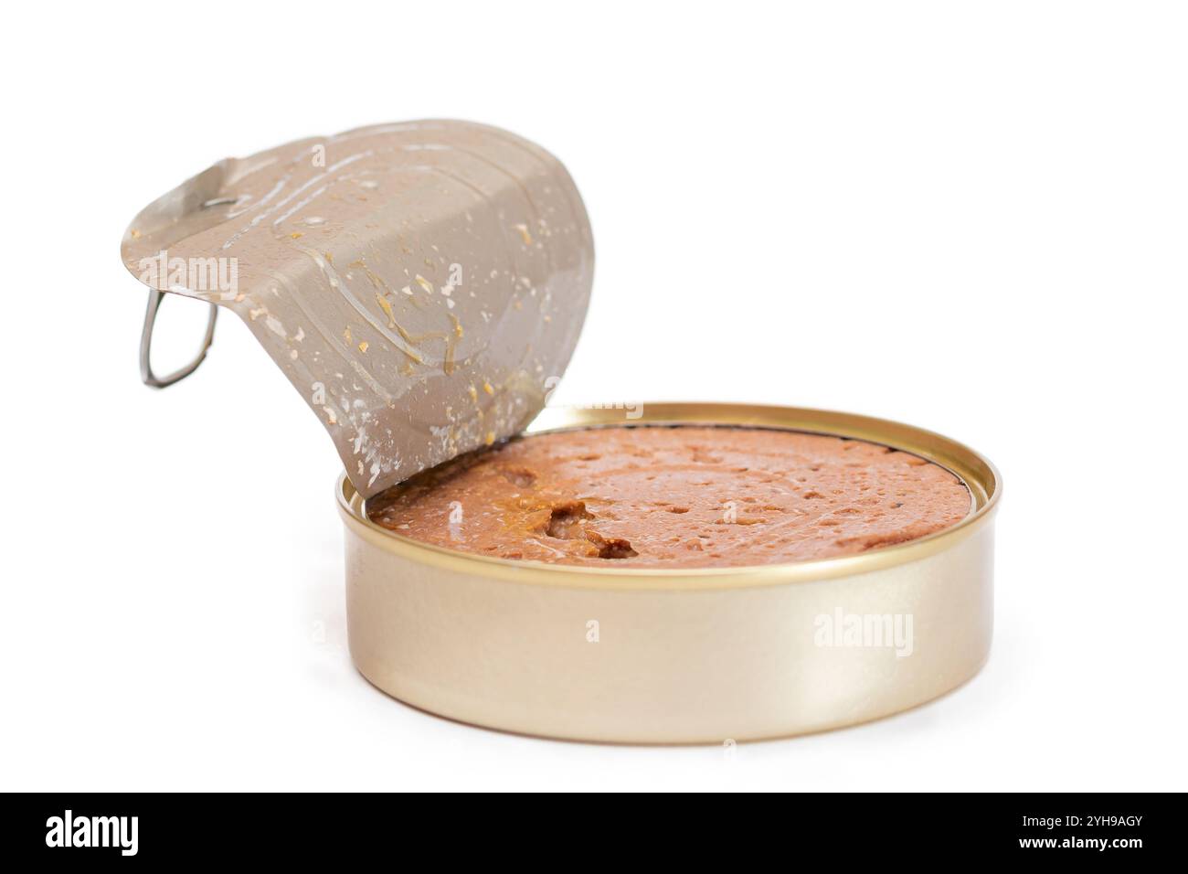 Opened Tin Can with Chicken Liver Pate Isolated on White Background ...