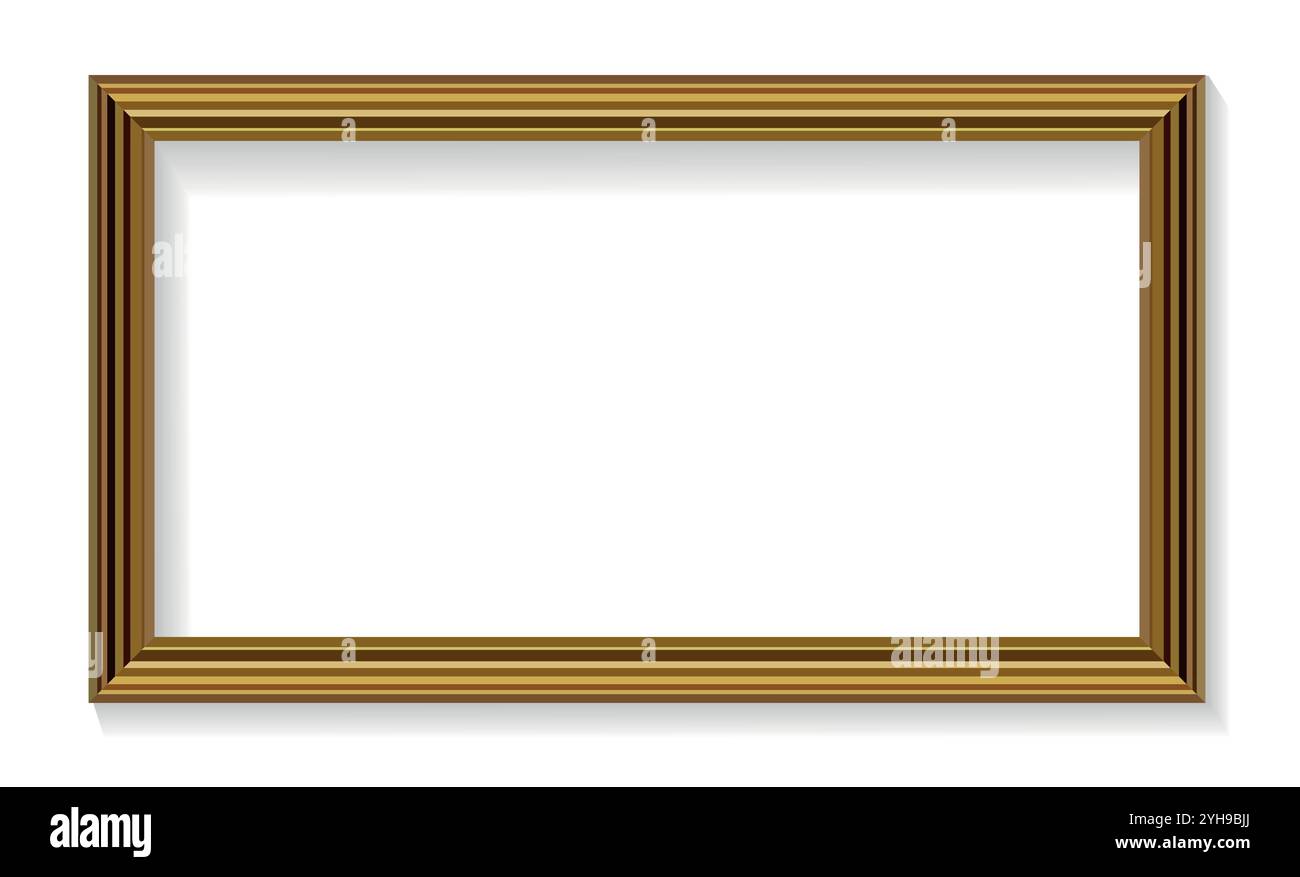 Elegant rectangular golden picture frame with shadow isolated on white ...