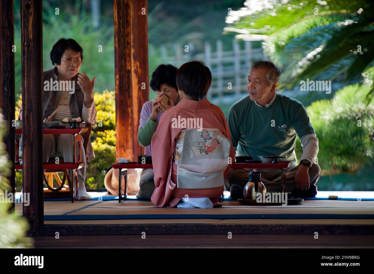 Three customers and a tea server seen at the Kikugetsu Tea House at ...