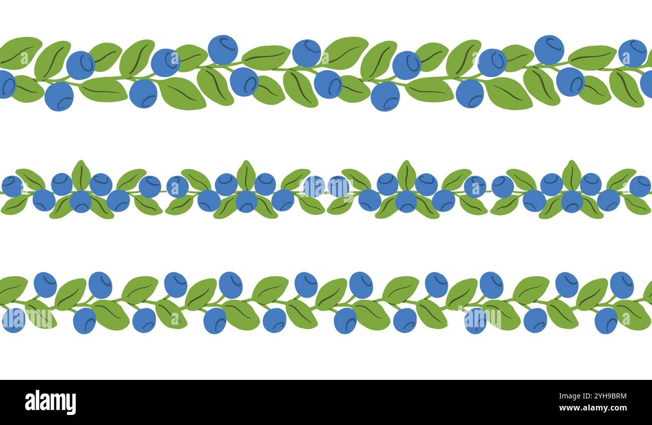 Berries branch border graphic design element set. Blueberry frame ...