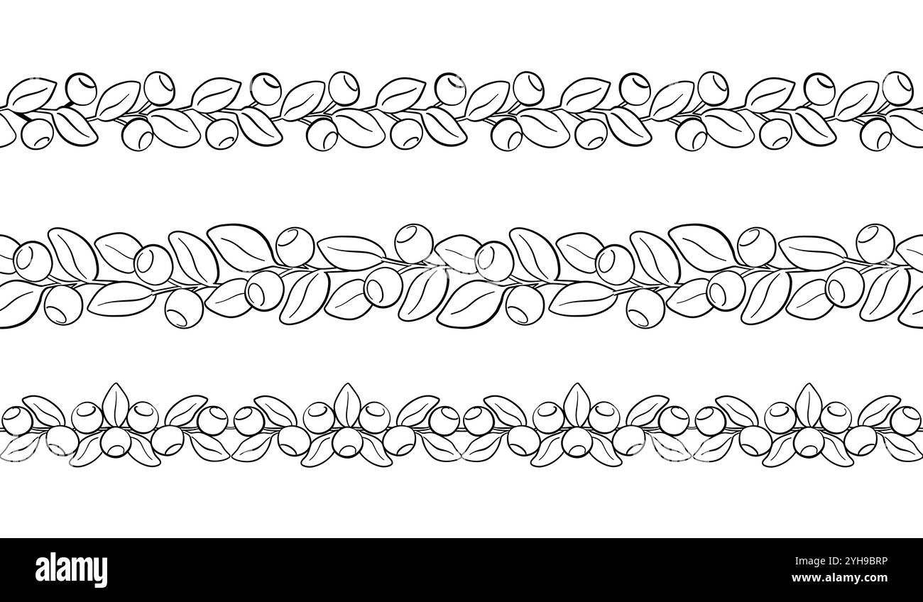 Blueberry border graphic design element set in outline. Sketch berry ...