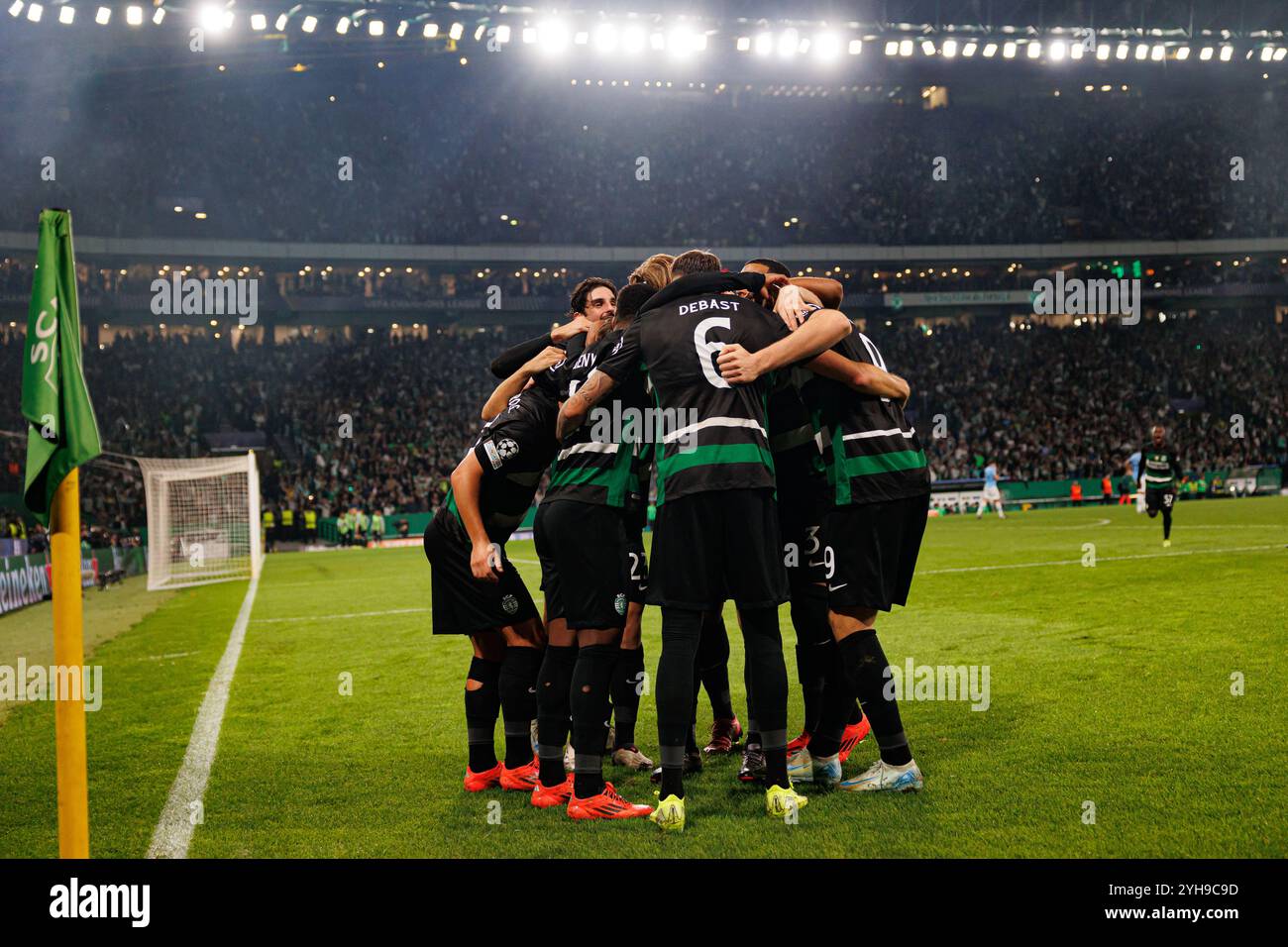 Team of Sporting seen celebrating after scoring goal during UEFA ...