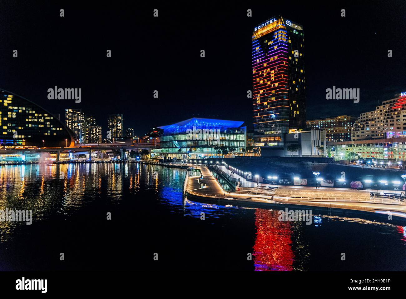 Spectacular night view on Darling Harbour. Darling Harbour is a major ...