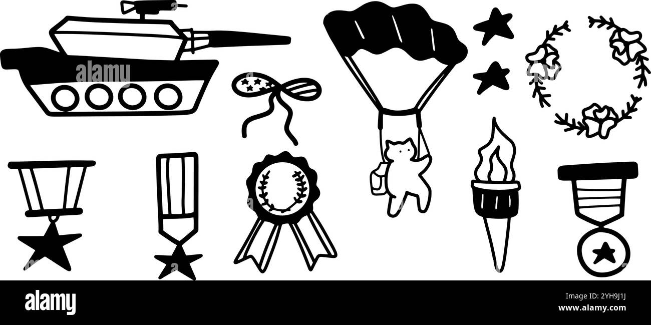 Veterans Day Set Illustration | Minimalist Doodle Vector for Patriotic ...