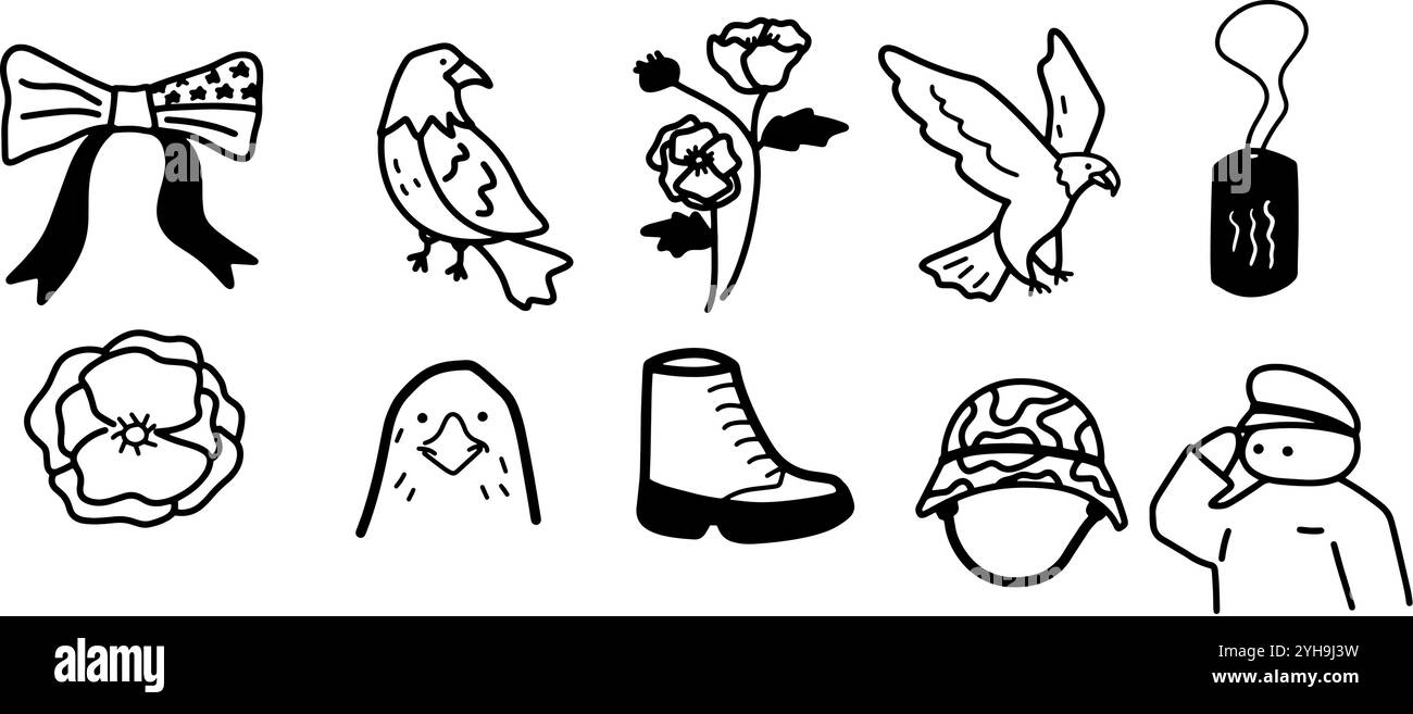 Veterans Day Set Illustration | Minimalist Doodle Vector for Patriotic ...