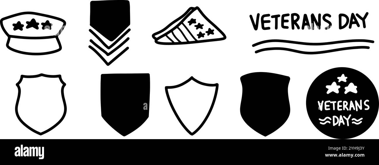 Veterans Day Set Illustration | Minimalist Doodle Vector for Patriotic ...