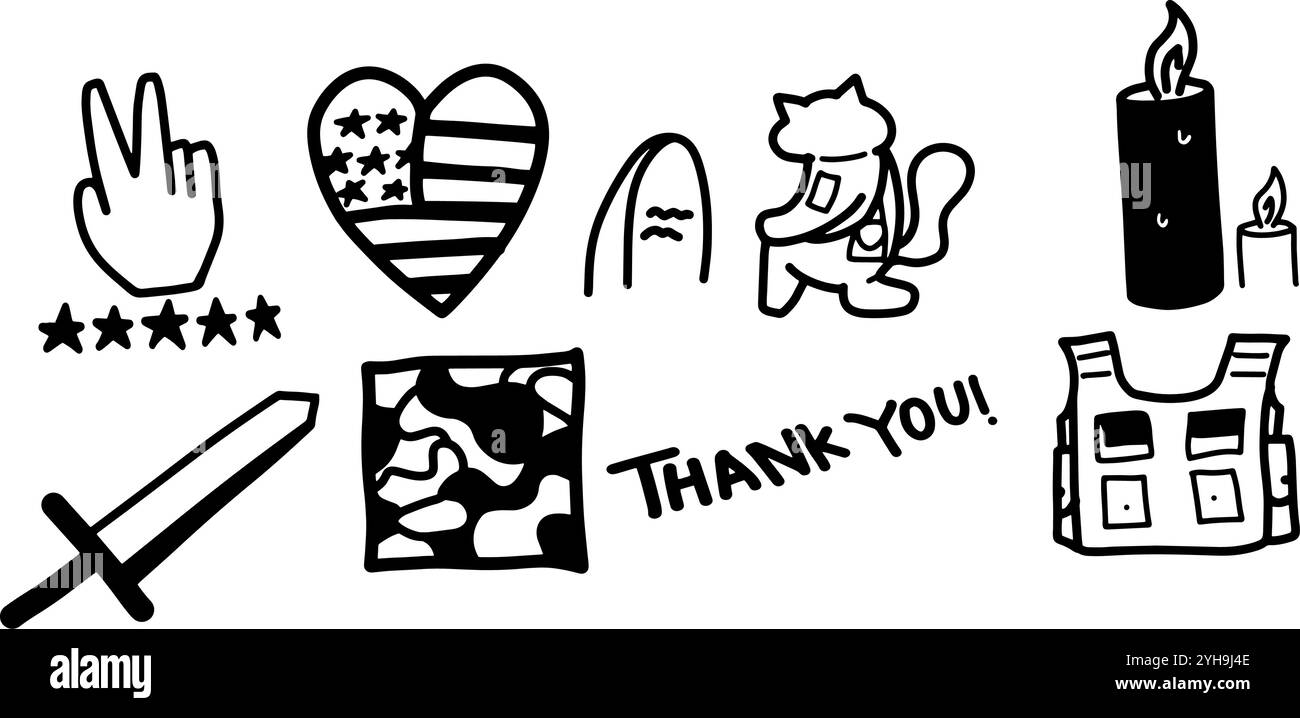 Veterans Day Set Illustration | Minimalist Doodle Vector for Patriotic ...