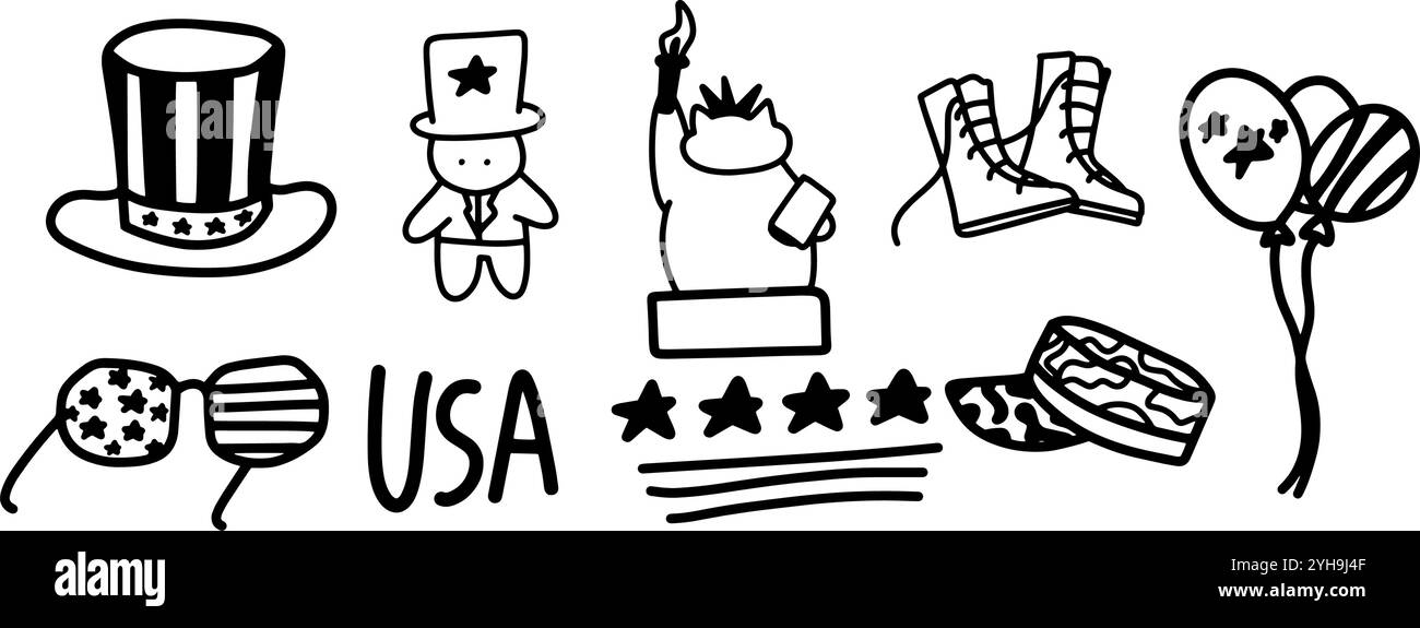 Veterans Day Set Illustration | Minimalist Doodle Vector for Patriotic ...