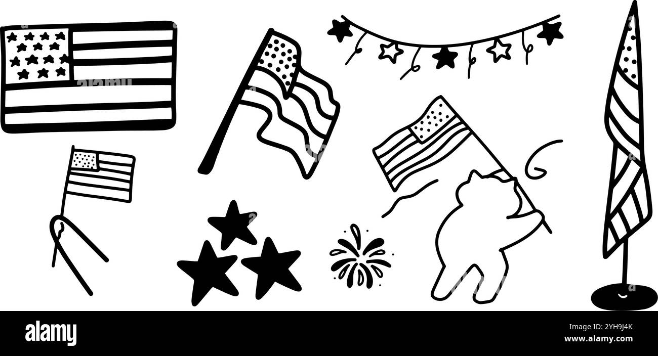 Veterans Day Set Illustration | Minimalist Doodle Vector for Patriotic ...
