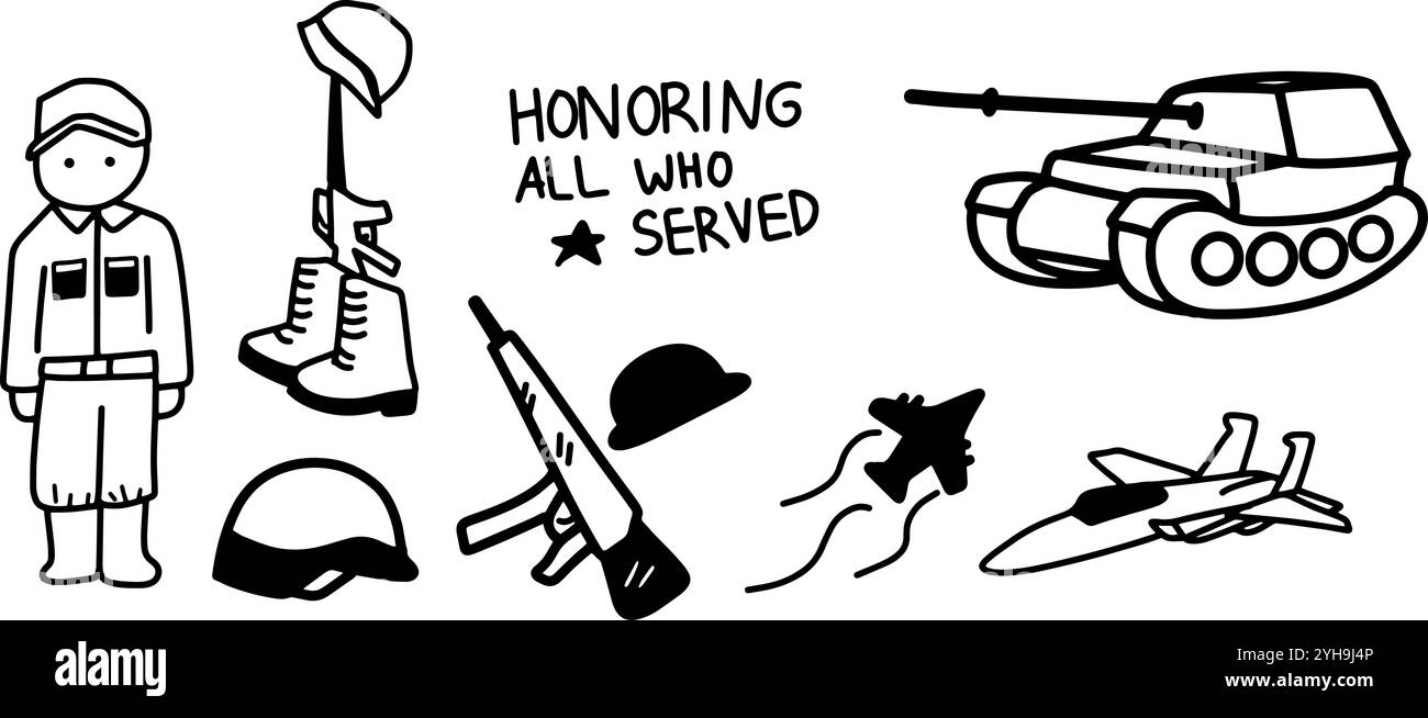 Veterans Day Set Illustration | Minimalist Doodle Vector for Patriotic ...