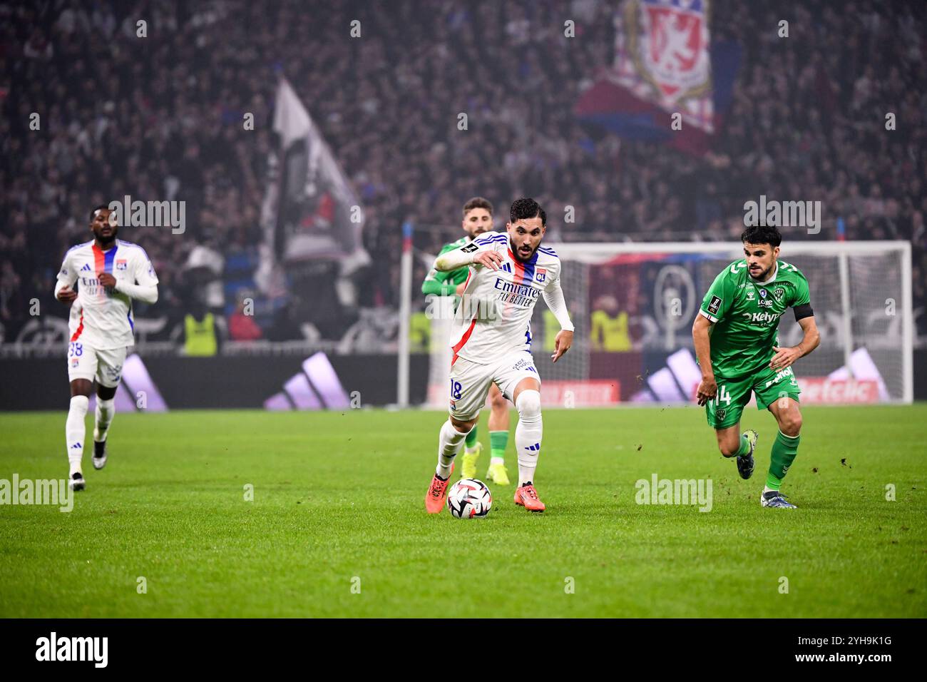 14 Louis MOUTON (asse) - 18 Rayan CHERKI (ol) during the Ligue 1 MCDonald's match between ...