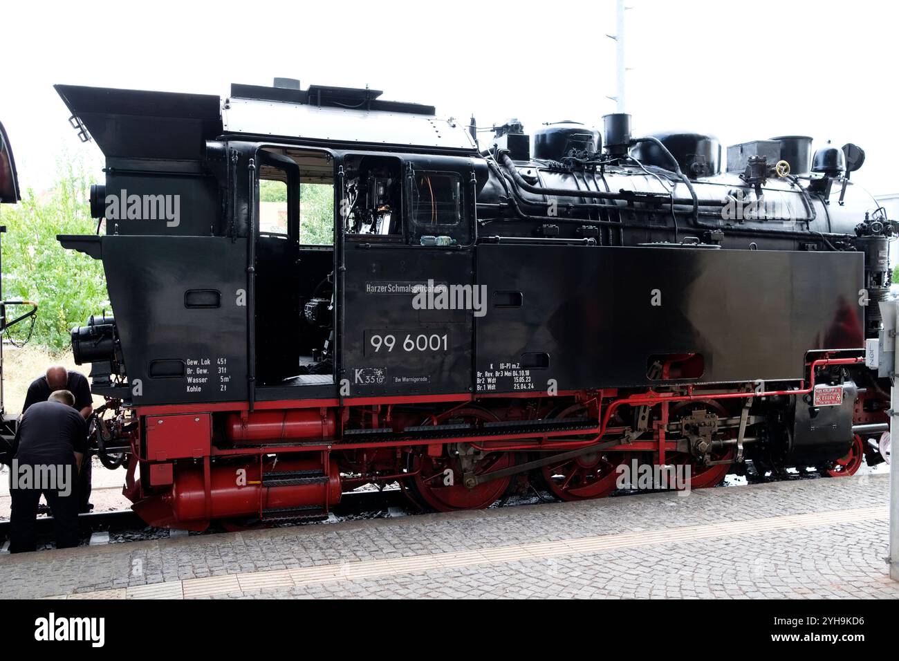 Steam locomotive 99 6001 (2-6-2 tank locomotive) being coupled to it's ...