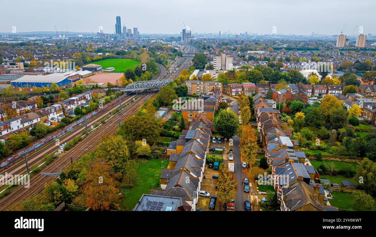 Aerial view of Ealing, a residential area in western part of London, UK ...