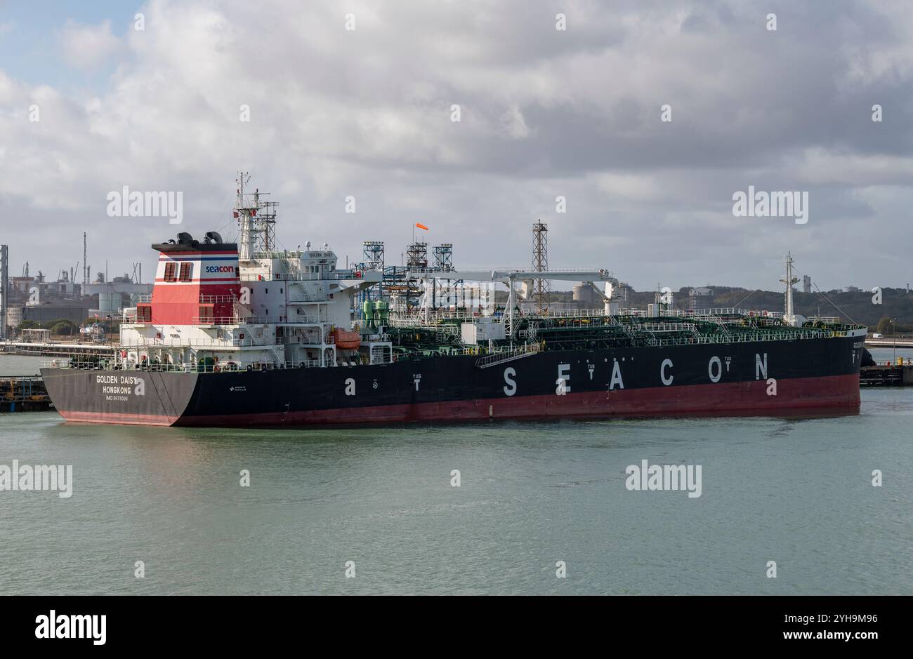 Seacon oil tanker ship MV Golden Daisy alongside at the Exxon Mobil oil refinery marine terminal ...