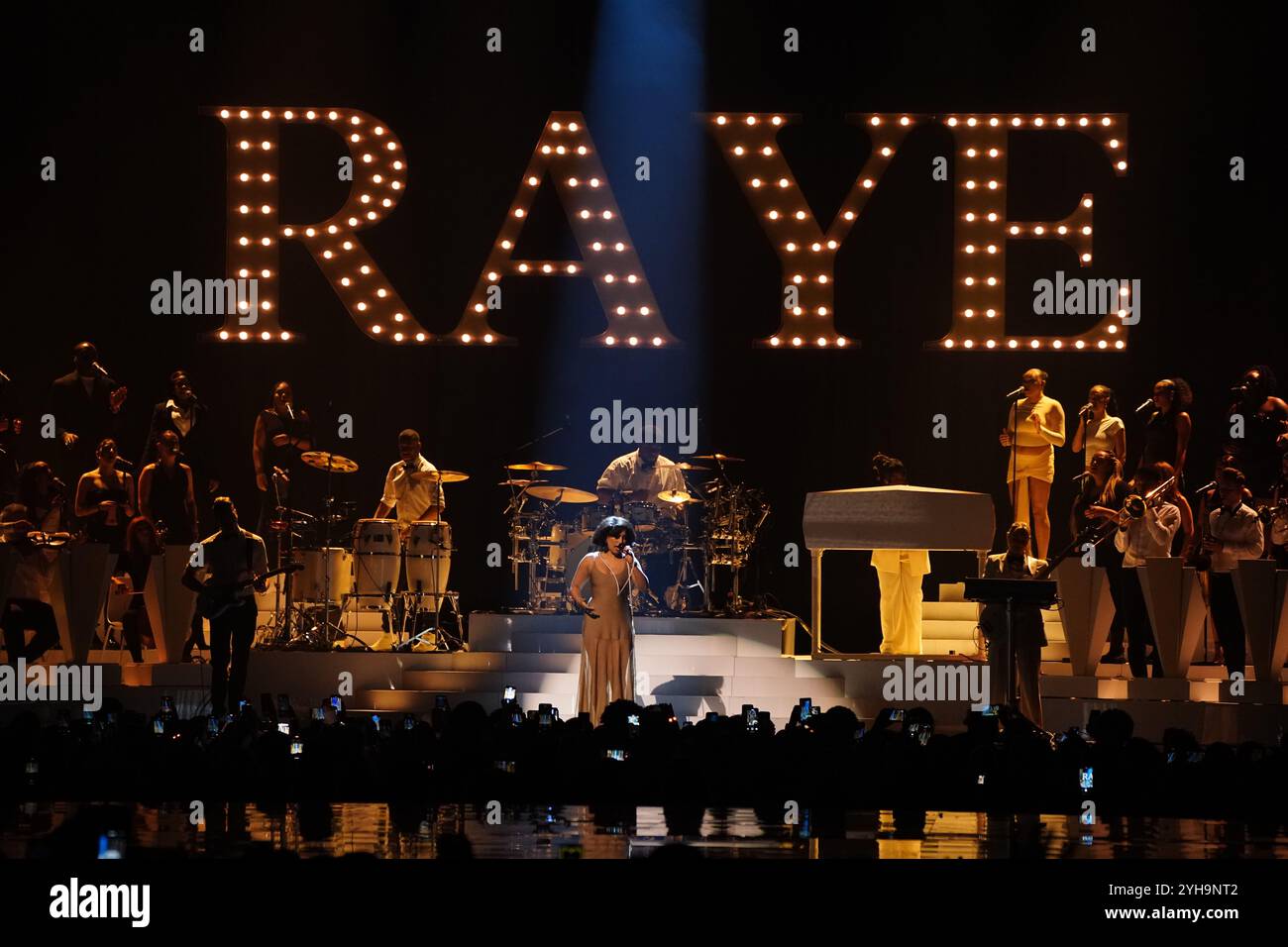 Raye performs on stage at the mtv europe music awards 2024 at the co op ...