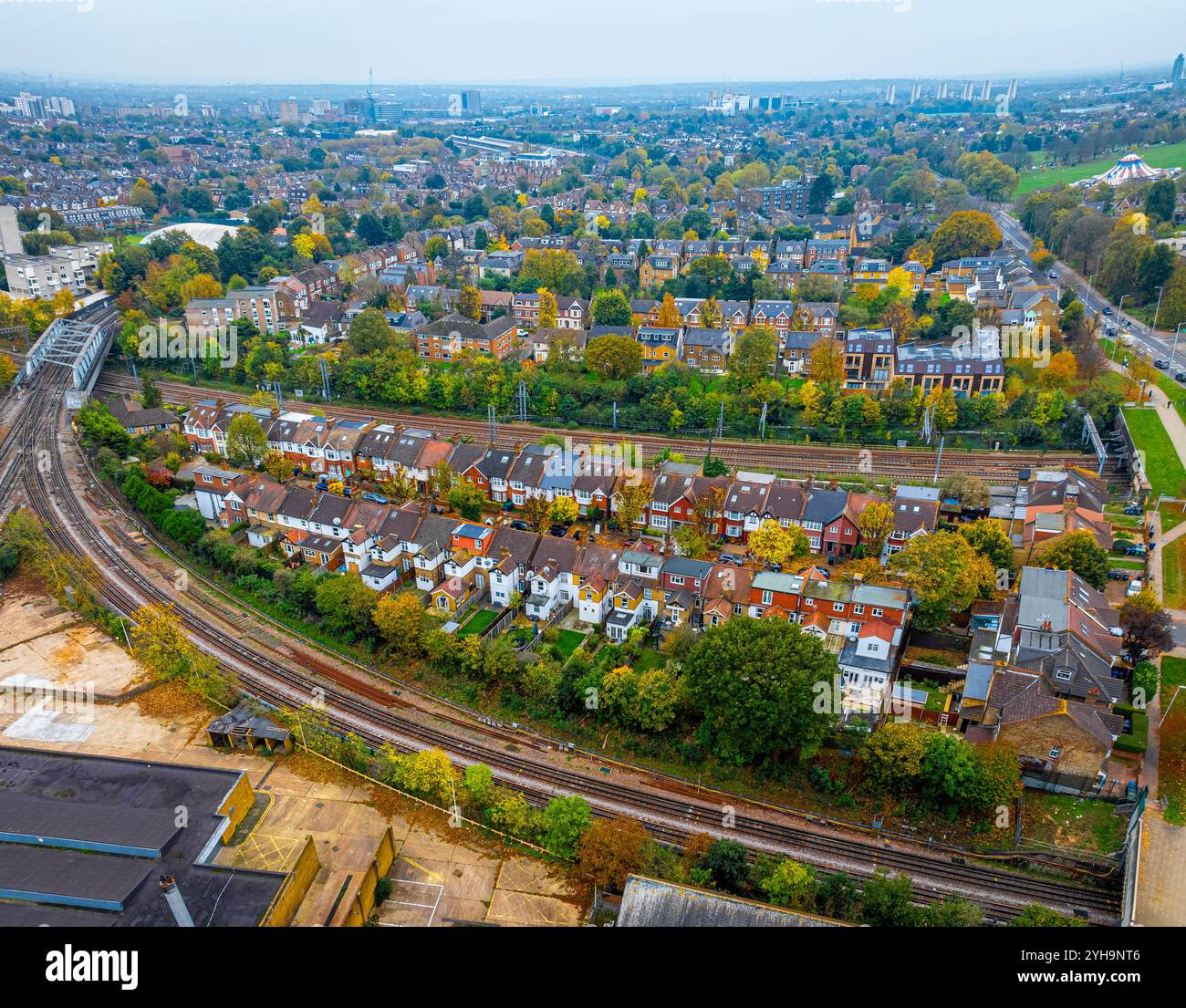 Aerial view of Ealing, a residential area in western part of London, UK ...