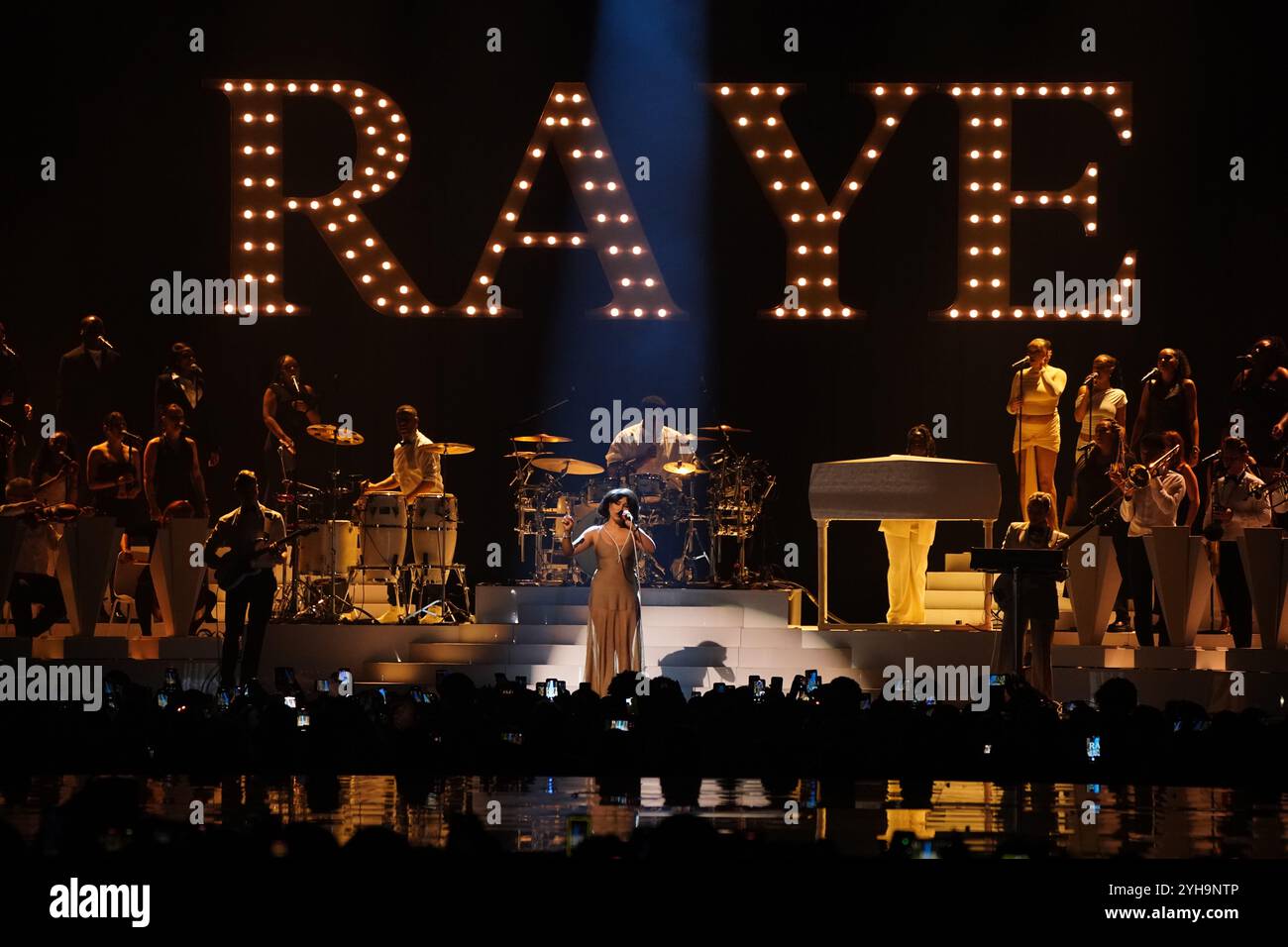 Raye performs on stage at the mtv europe music awards 2024 at the co op ...