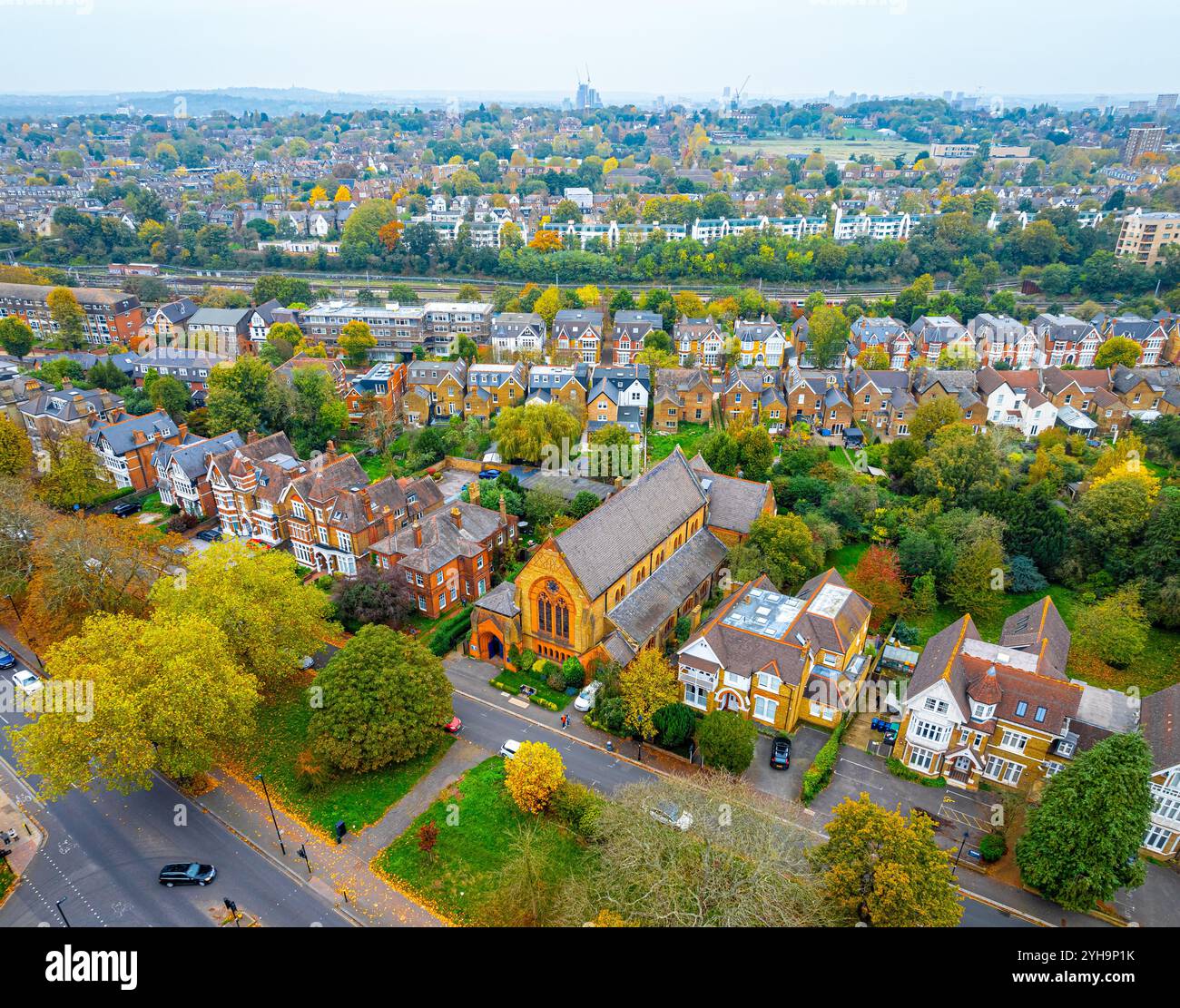 Aerial view of Ealing, a residential area in western part of London, UK ...