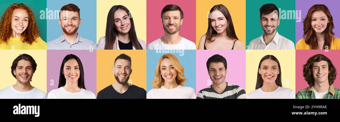 Composite collage of people expressing positive emotions, panorama ...