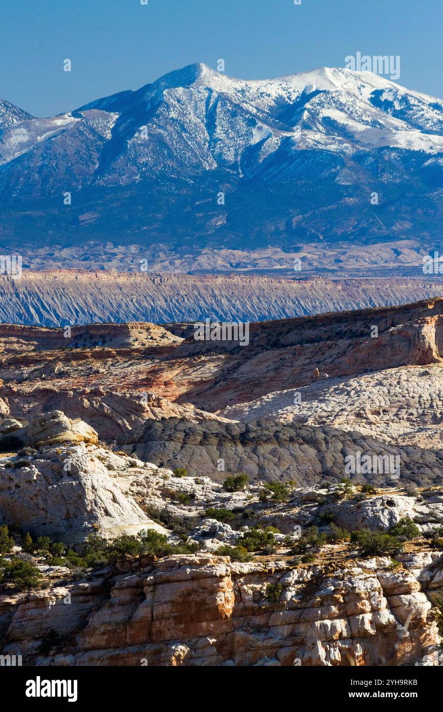 Henry Mountains loom above the waterpocket fold, Capitol Reef National ...