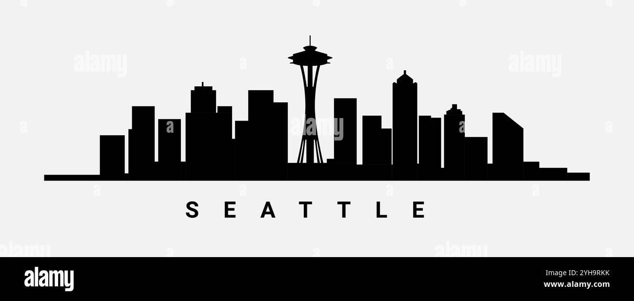 Seattle skyline silhouette illustration. Seattle cityscape usa ...