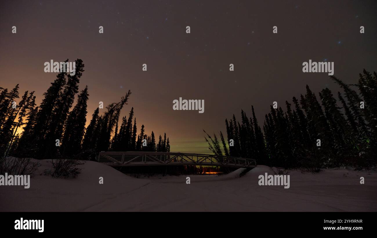 Winter night time landscape in northern Canada with full cloud cover ...
