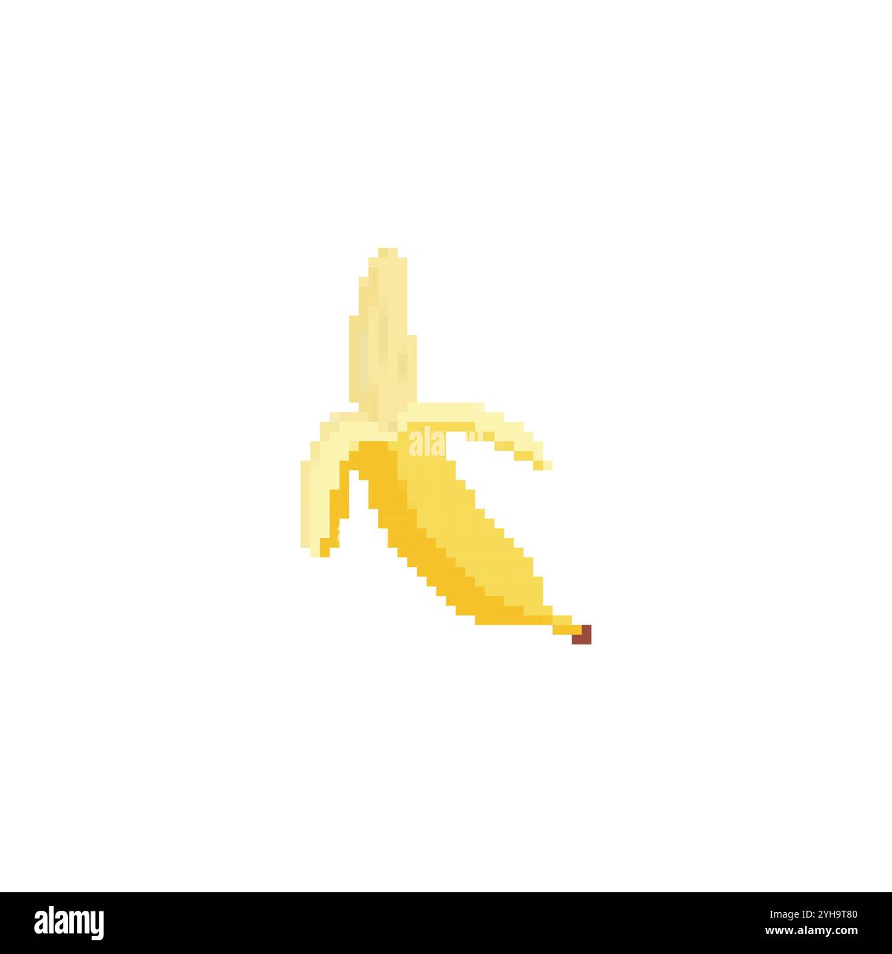 Pixelated banana icon yellow peeled skin. Retro-style pixel art banana ...