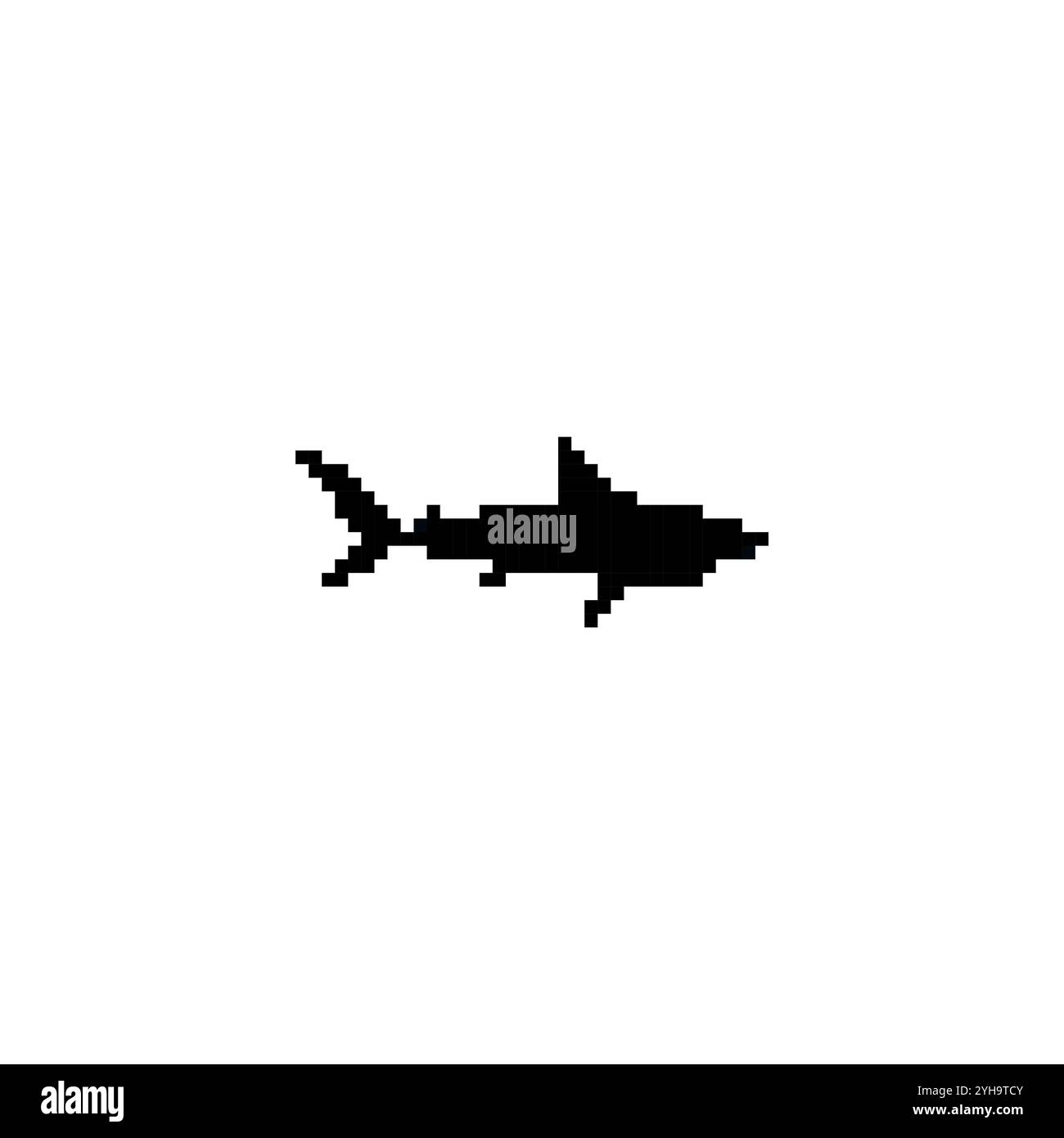 Pixel art black shark silhouette. Minimalistic shark icon in pixelated ...
