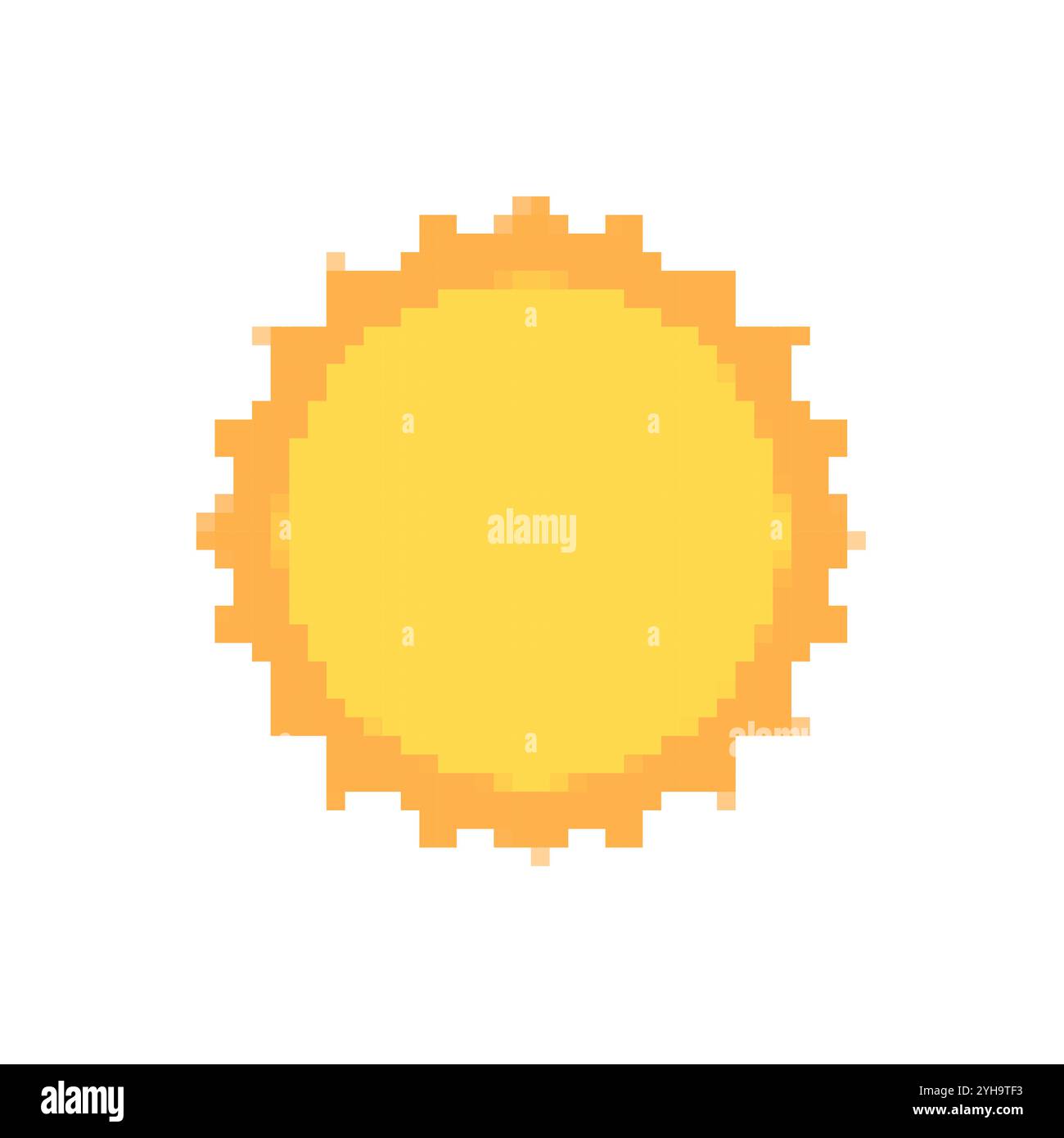Pixelated sun icon bright yellow orange. Retro-style pixel art sun ...