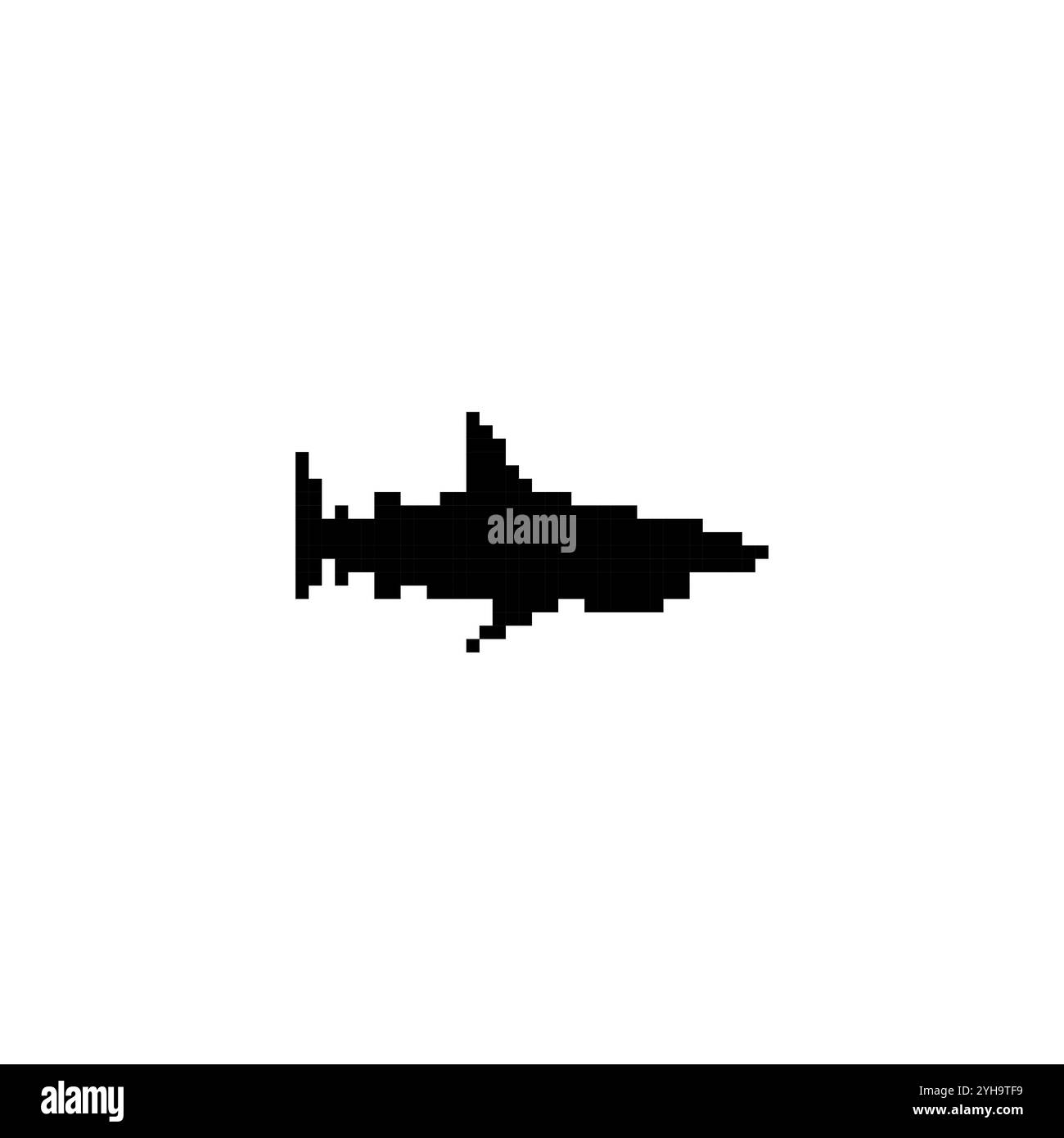 Pixel art black shark silhouette. Minimalistic shark icon in pixelated ...