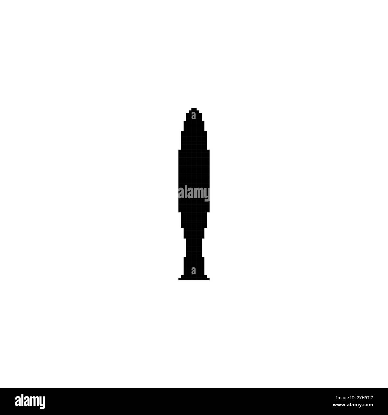 Pixel art black rocket silhouette. Minimalistic rocket icon in retro ...