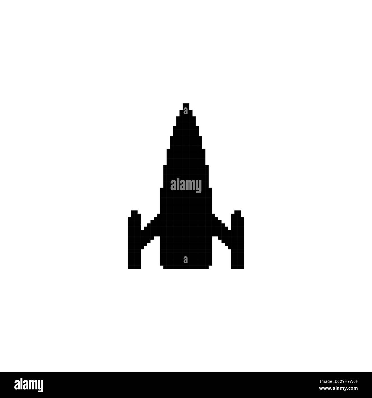 Pixel art black rocket silhouette. Minimalistic rocket icon in retro ...