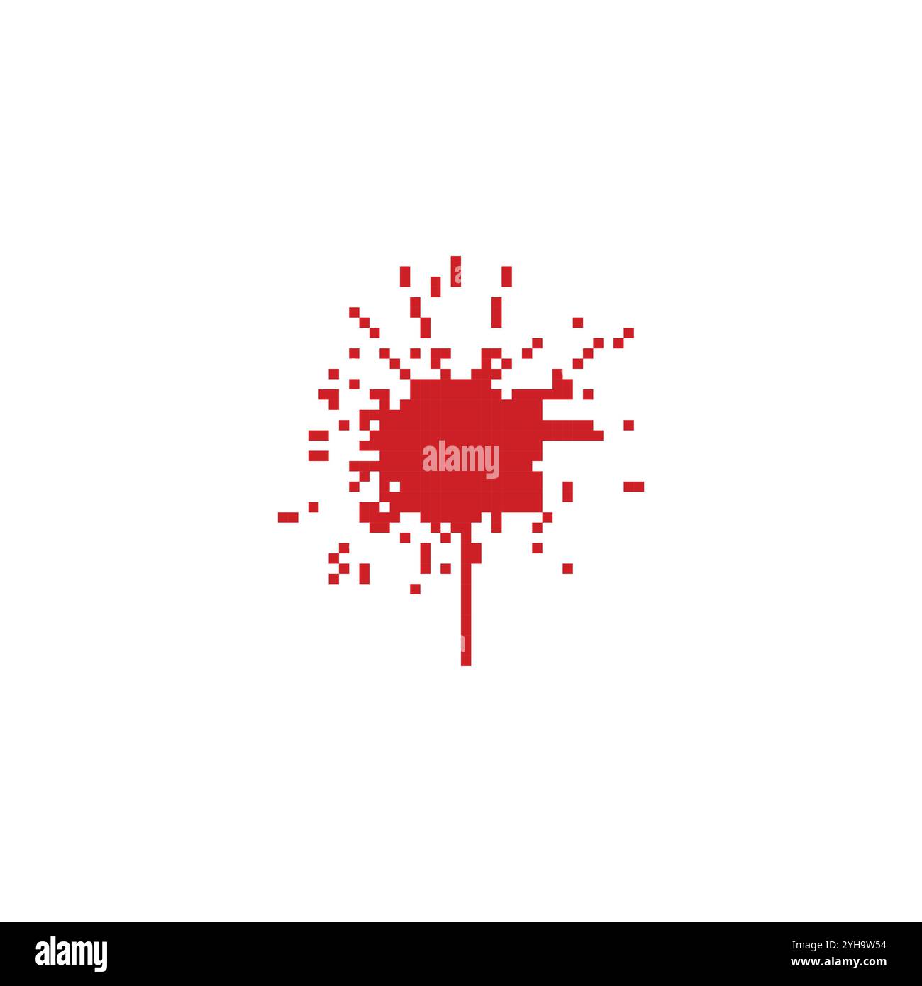 Red blood splatter in pixel art style. Pixelated blood stain with drips ...